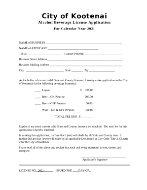 2021 Liquor License Application Doc Template | pdfFiller