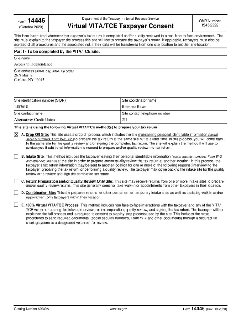 Fillable Online Form 14446 Virtual VITA/TCE Taxpayer Consent - IRS tax ...
