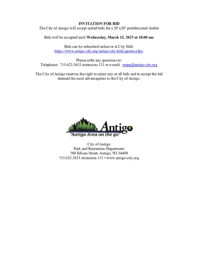 Fillable Online INVITATION FOR BID The City of Antigo will accept sealed ... Fax Email Print ...