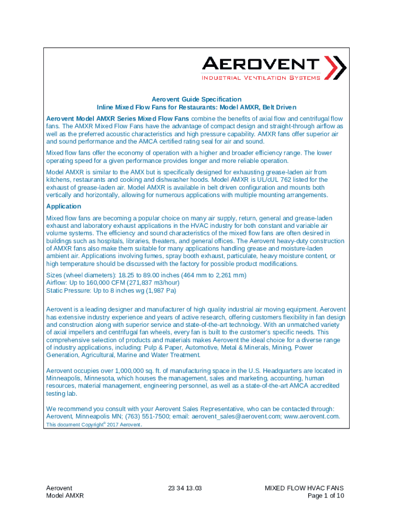 Inline Centrifugal & Mixed Flow Fans - Aerovent Doc Template | pdfFiller