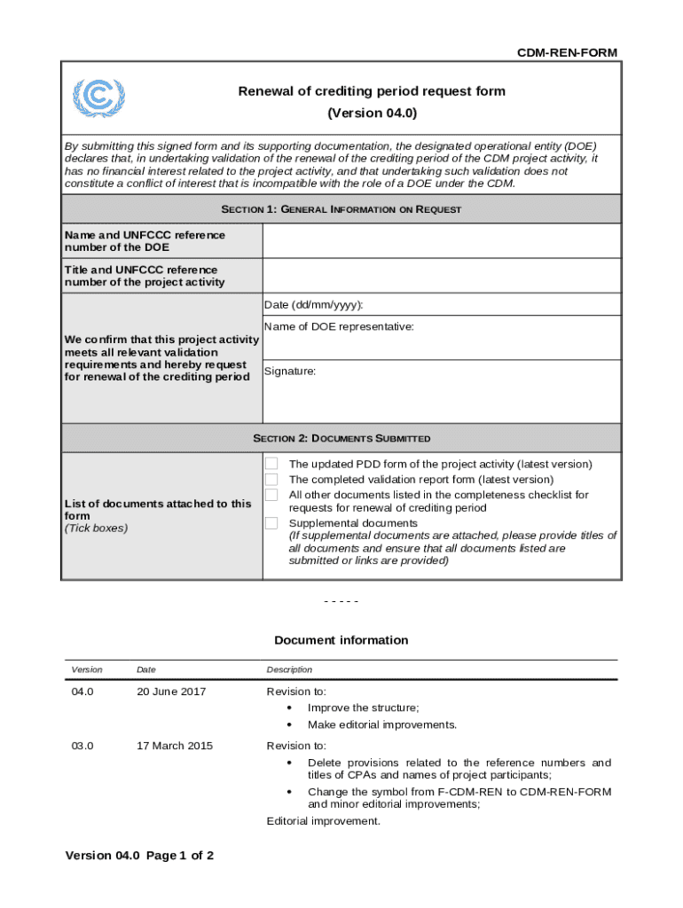 Renewal of crediting period request (Version 04.0) - CDM - cdm unfccc Doc Template | pdfFiller