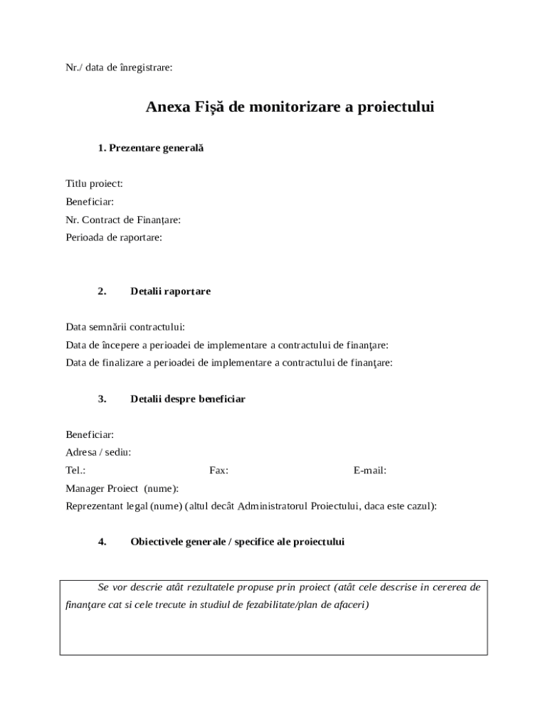 Fi de monitorizare a proiectului Doc Template | pdfFiller