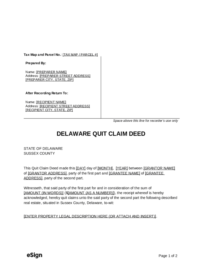 Free Delaware Quit Claim Deed PDFWord Doc Template | pdfFiller