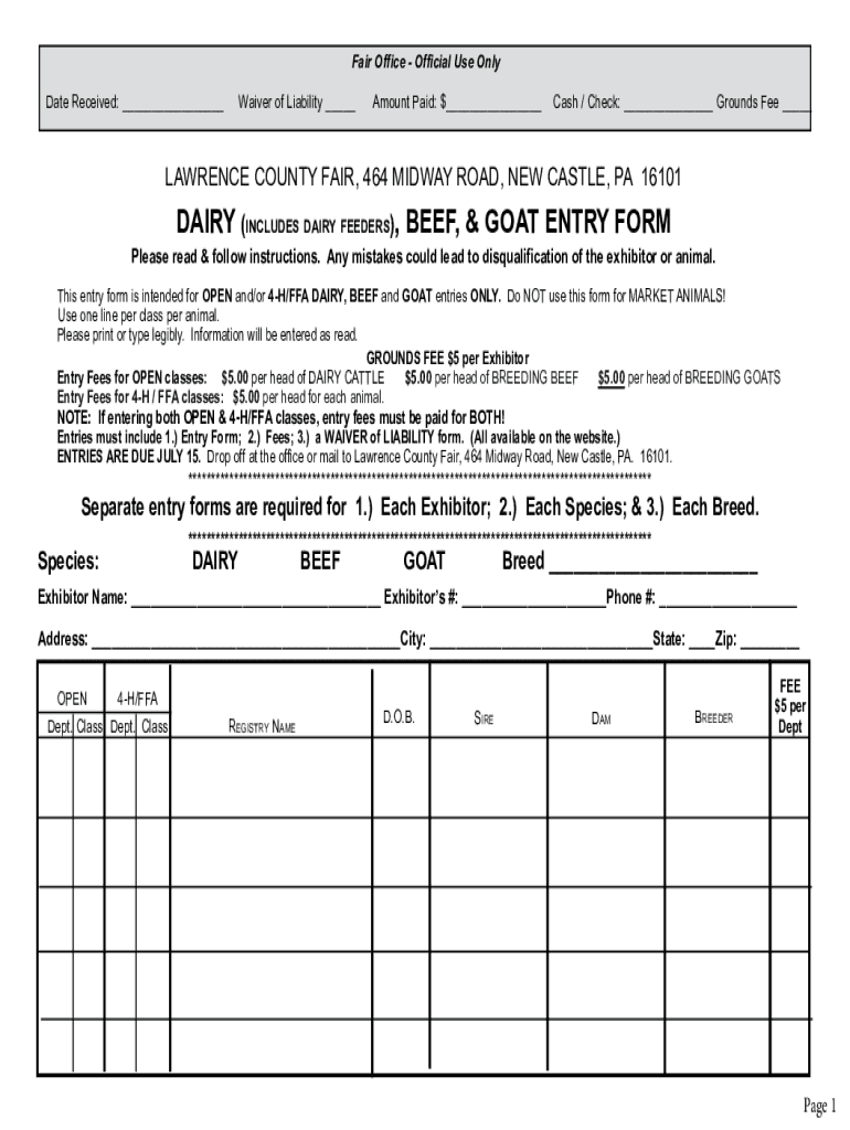 Fillable Online ), Beef, & GOAT enTRY fORM Fax Email Print - pdfFiller