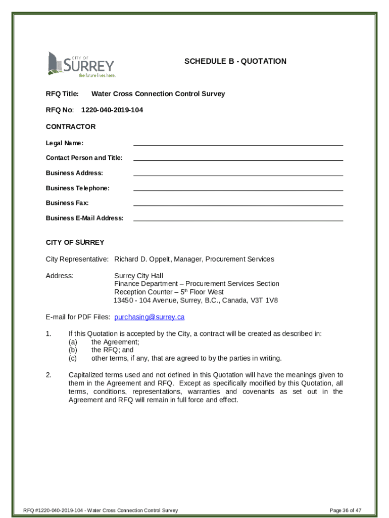 RFQ Title:Water Cross Connection Control Survey Doc Template | pdfFiller