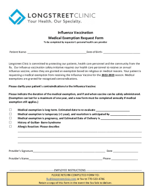 Fillable Online Influenza Vaccination Medical Exemption Request Form ...