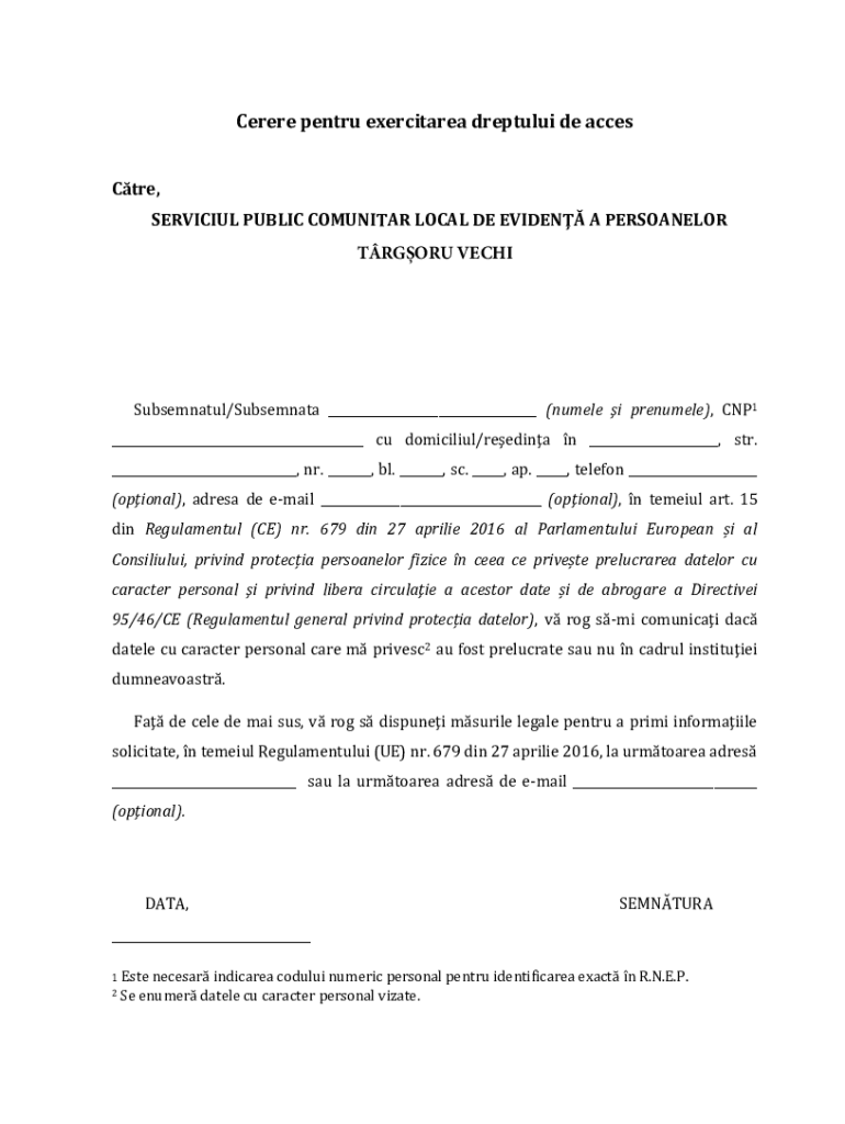 Fillable Online model cerere drept de acces.doc Fax Email Print - pdfFiller