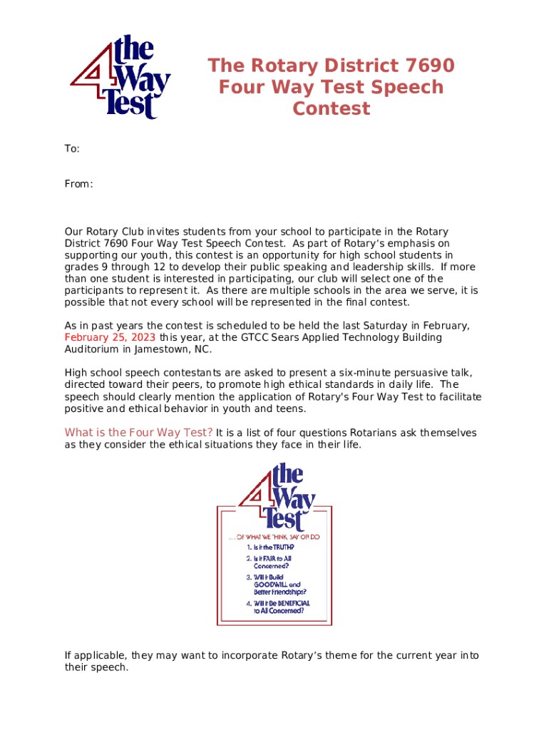 Our Rotary Club invites students from your school to participate in the ...