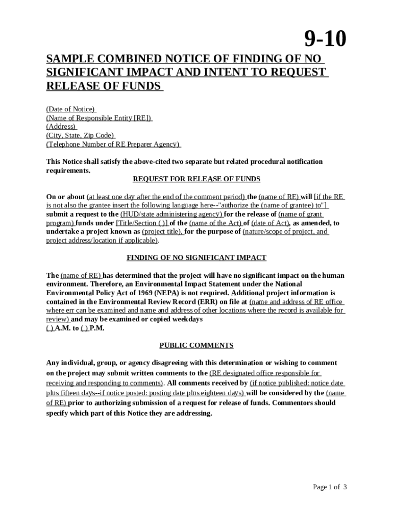 SAMPLE COMBINED NOTICE OF FINDING OF NO SIGNIFICANT IMPACT AND INTENT ...