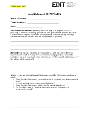 Aim Statement (TEMPLATE) Doc Template | pdfFiller