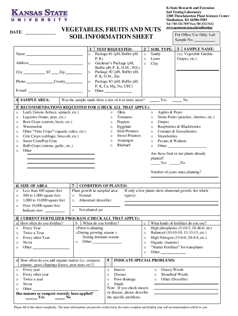 Fillable Online Vegetable, Fruit, Nut Soil Information Sheet Fax Email Print - pdfFiller