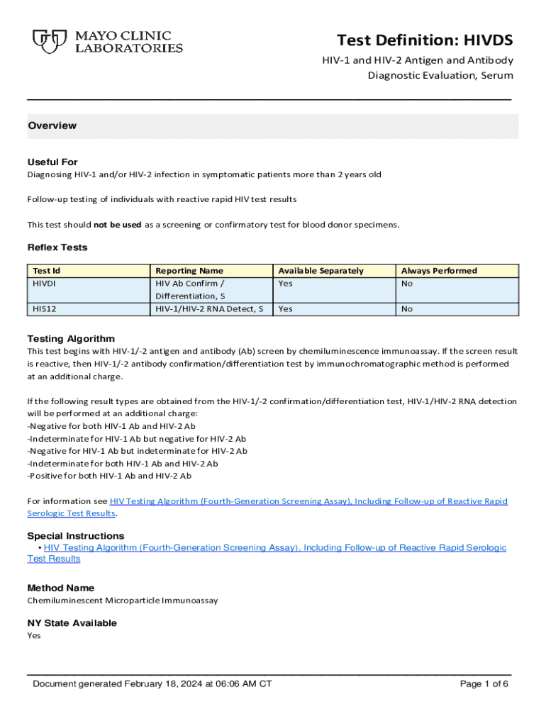 Fillable Online HIV-1 and HIV-2 Antigen and Antibody Diagnostic ...