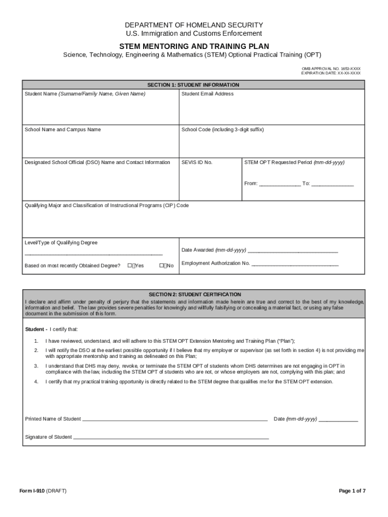 STEM OPT Extension - Mentor and Training Plan and ... Doc Template ...