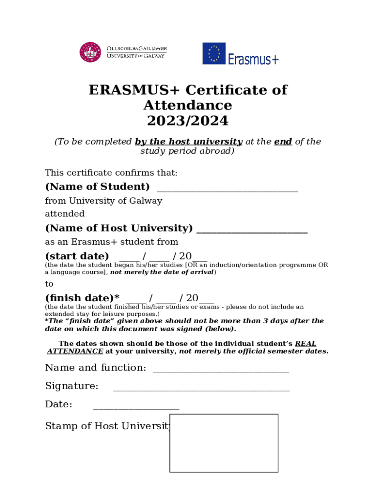 Certificate of Attendance (study - end of placement) Doc Template ...