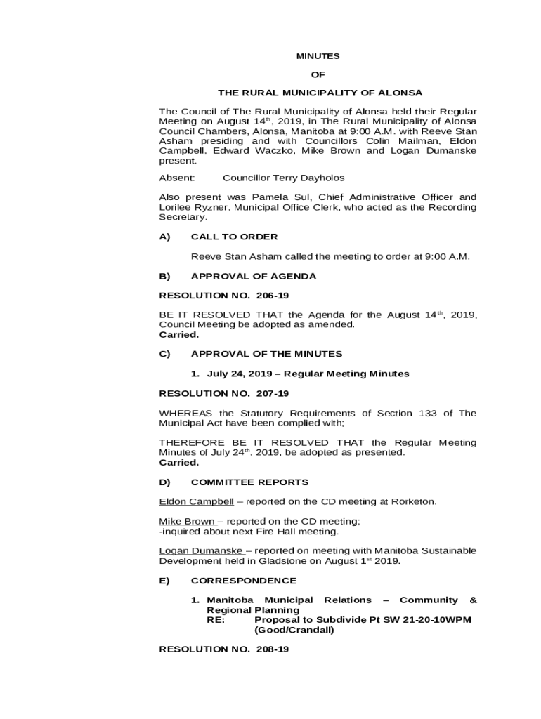 with Reeve Stan Asham presiding and with Councillors Colin Mailman ...