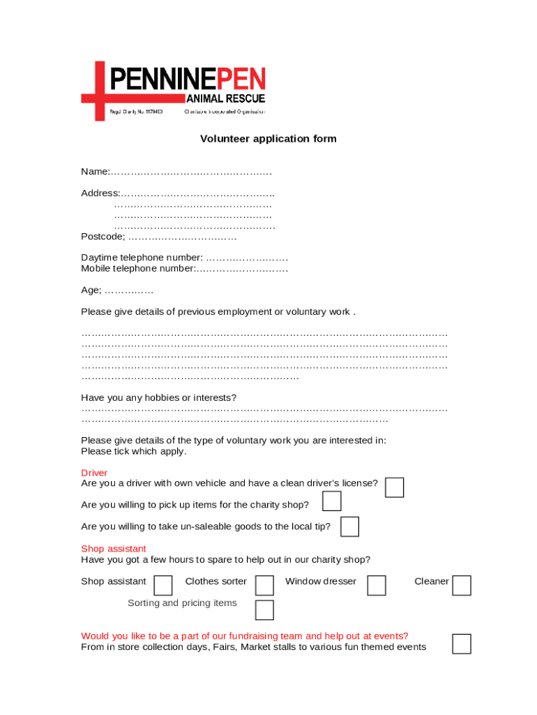 Volunteer Application Template Word Doc Template | pdfFiller