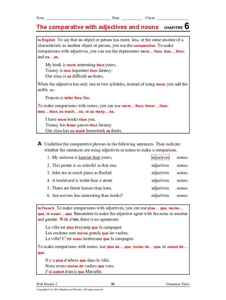 Fillable Online The comparative with adjectives and nouns. Bien dit Fax ...