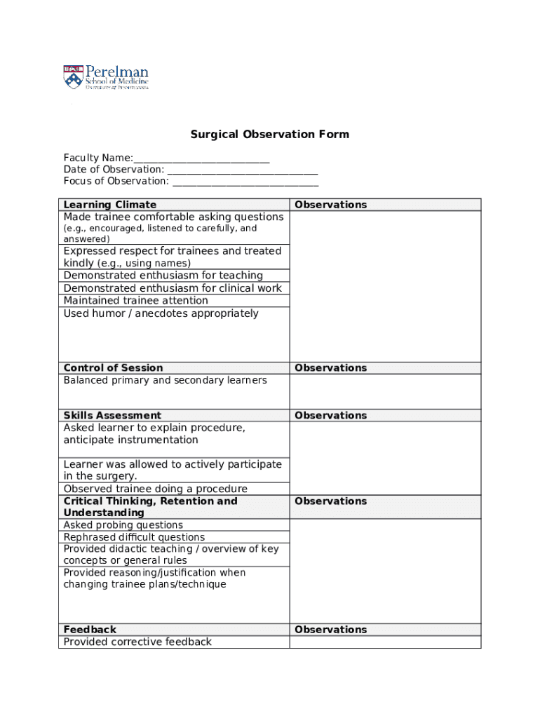 Surgical Observation Doc Template | pdfFiller