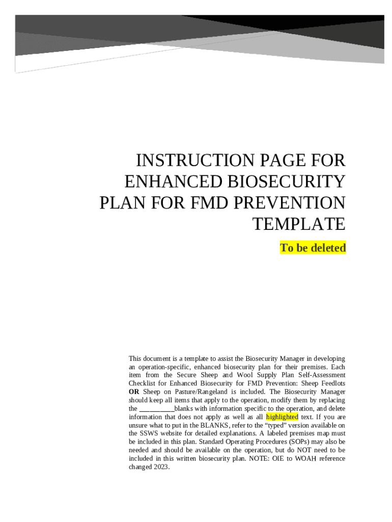 Instruction page for enhanced Biosecurity Plan for FMD Prevention ...