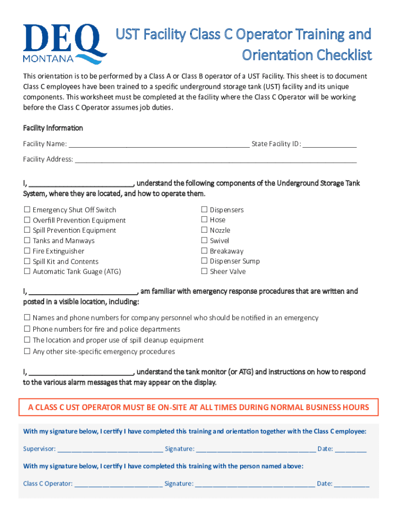 Fillable Online deq mt UST Facility Class C Operator Training and ...