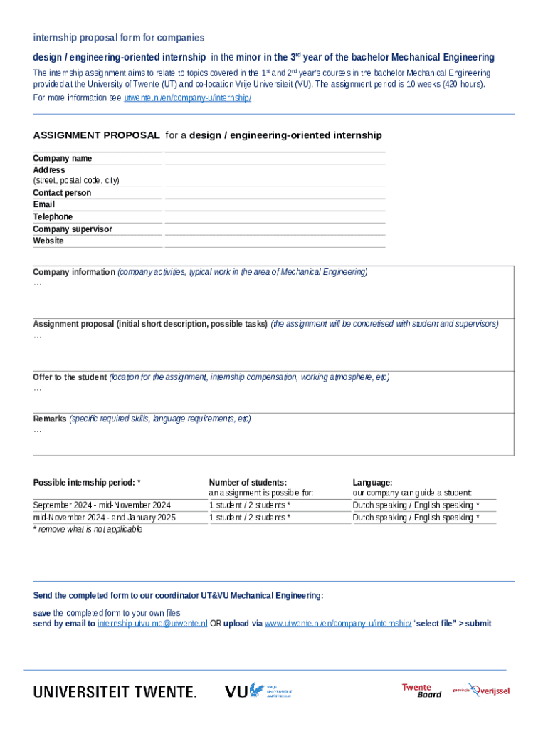 INTERNSHIP PROPOSAL for COMPANIES Doc Template | pdfFiller