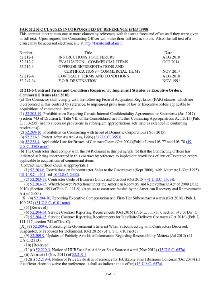 Fillable Online Clauses Incorporated by Reference. (FAR 52.252-2) Fax Email Print - pdfFiller