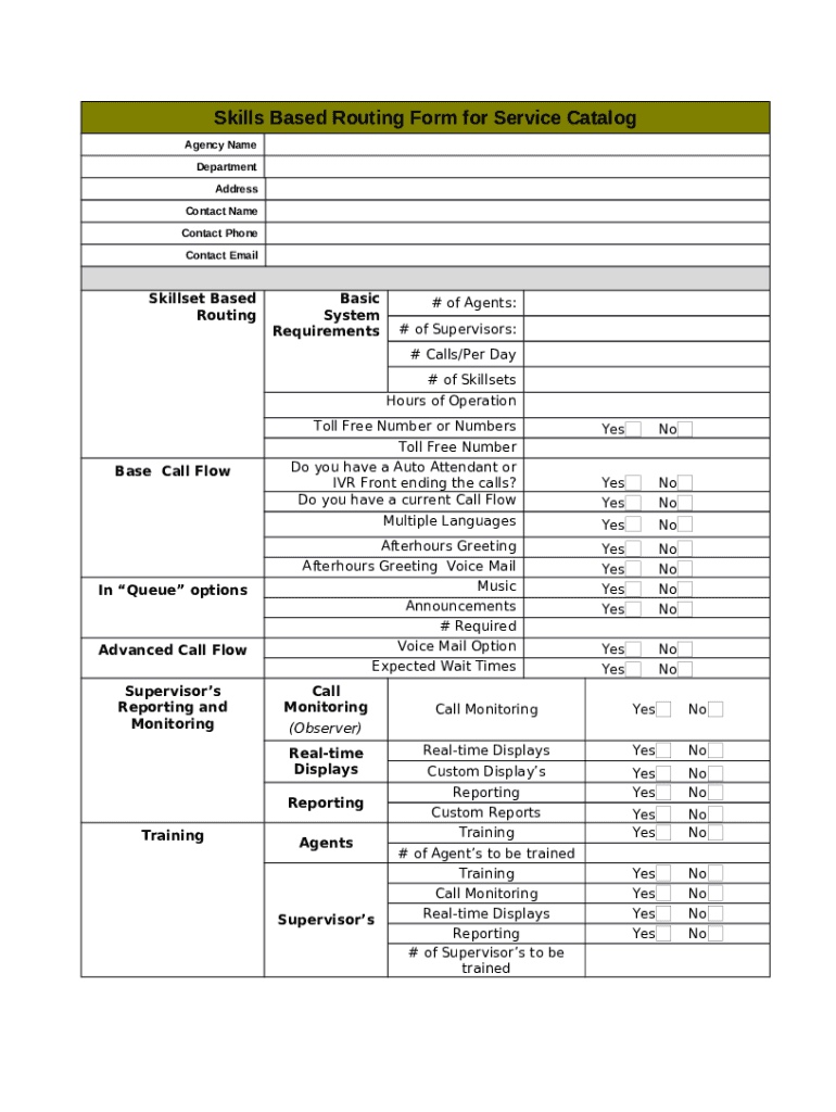 Skills Based Routing for Service Catalog Doc Template | pdfFiller