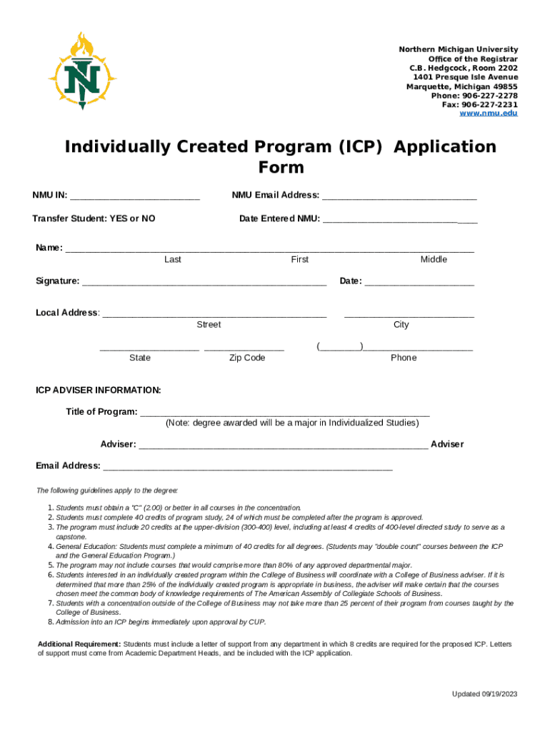 Individually Created Program (ICP) Application Doc Template | pdfFiller