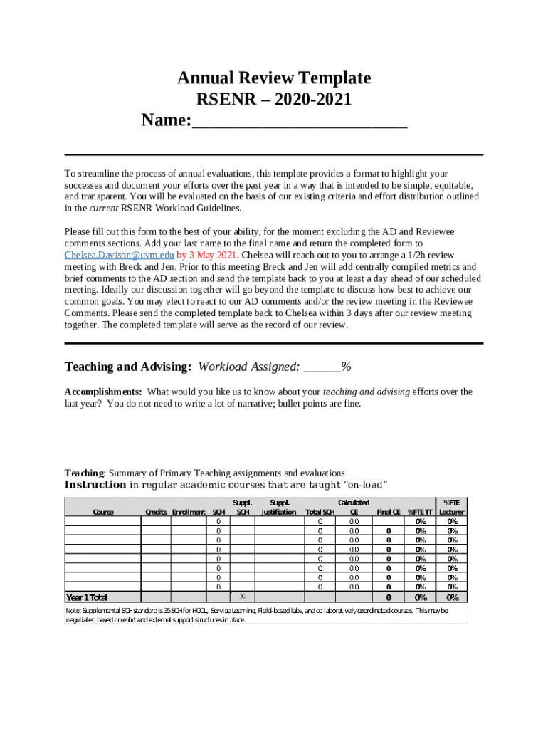 Annual Review Template RSENR2020-2021 Name Doc Template | pdfFiller