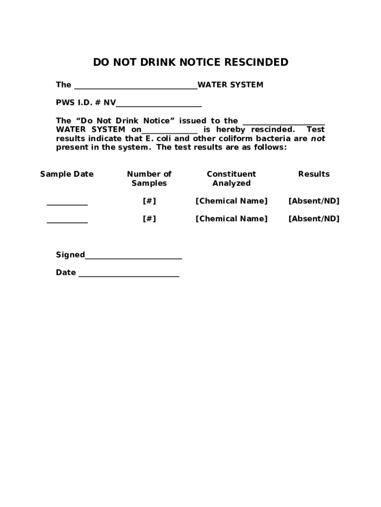 Boil Water Notice Rescind Template - ndep nv Doc Template | pdfFiller