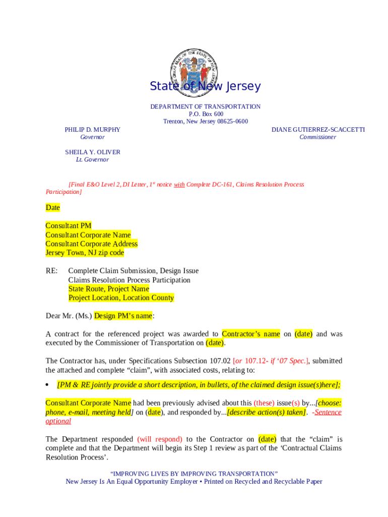 Design Issue, 1st Notice, Claims Participation Letter Doc Template ...