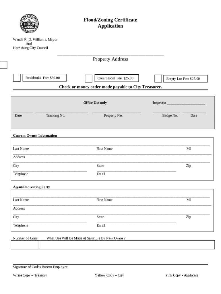 Flood/Zoning Certificate Application Doc Template | pdfFiller