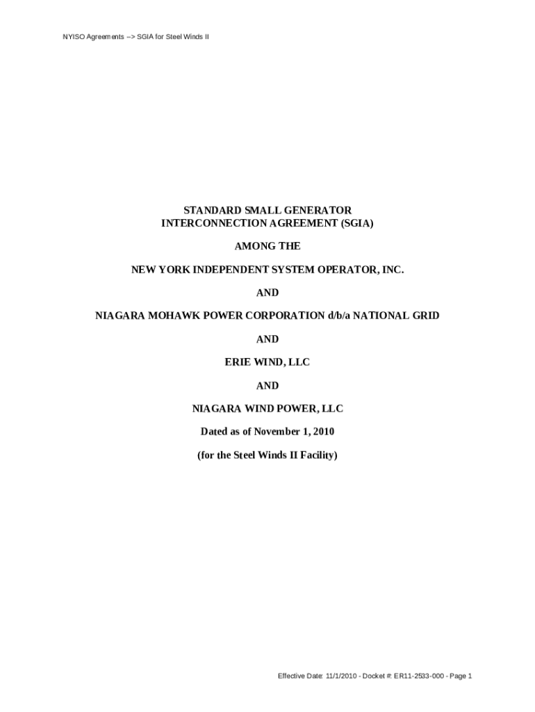 Filing of Small Generator Interconnection Agreement ... Doc Template | pdfFiller