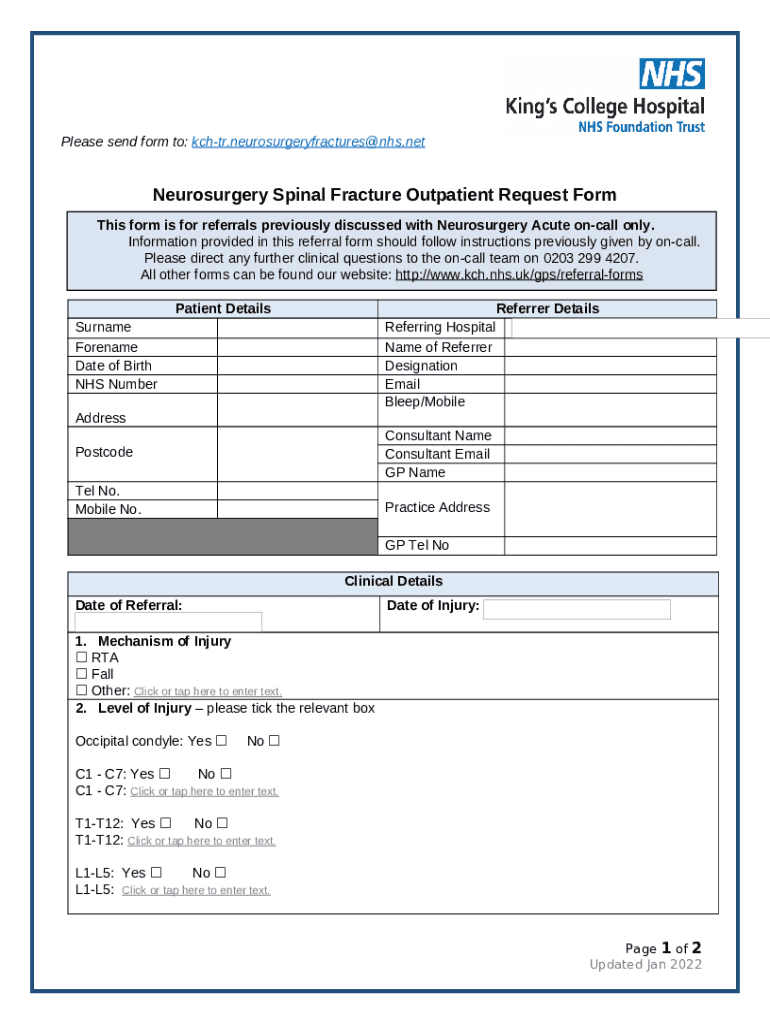 Neurosurgery Spinal Fracture Outpatient Request Doc Template | pdfFiller