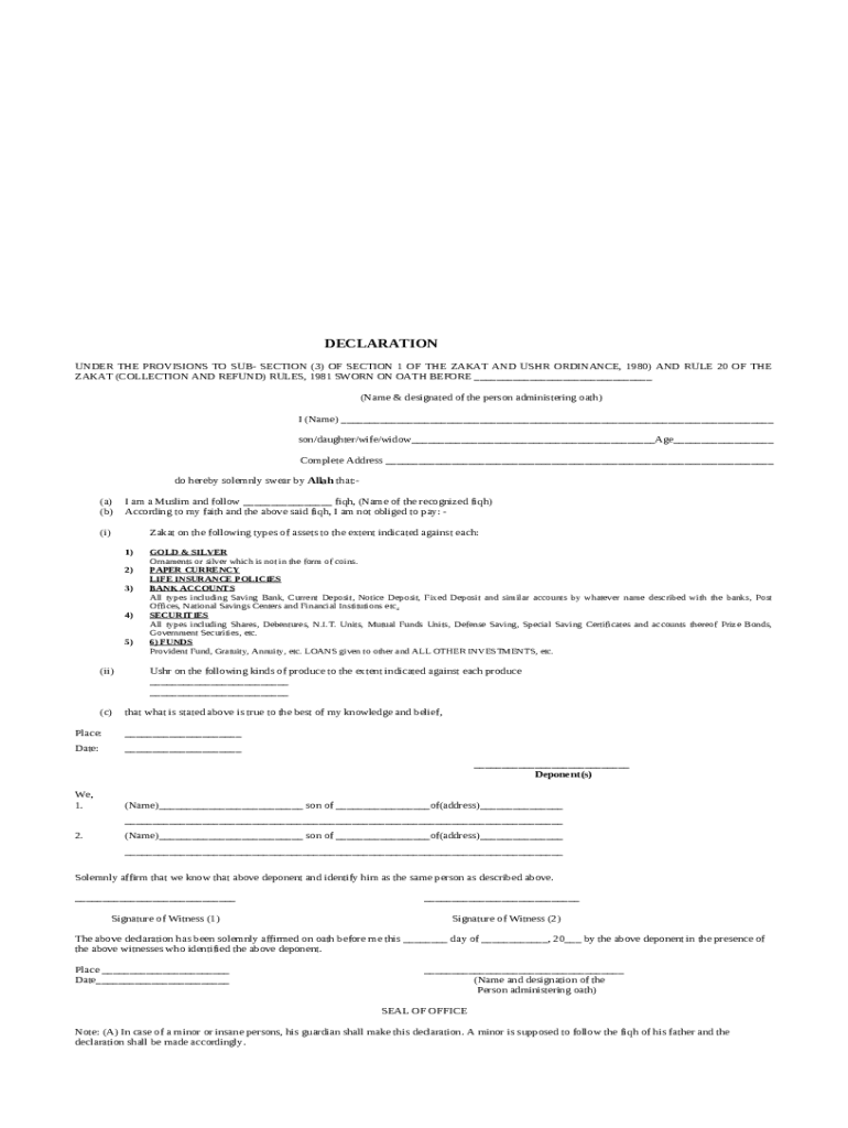 Zakat Declaration CZ501PDFSecurities (Finance) Doc Template | pdfFiller