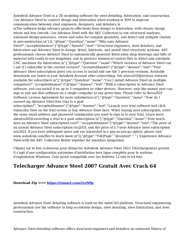 Fillable Online Autodesk Advance Steel is a 3D modeling software for ...