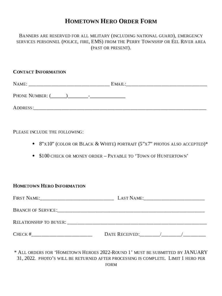 Hometown Hero Order Doc Template | pdfFiller