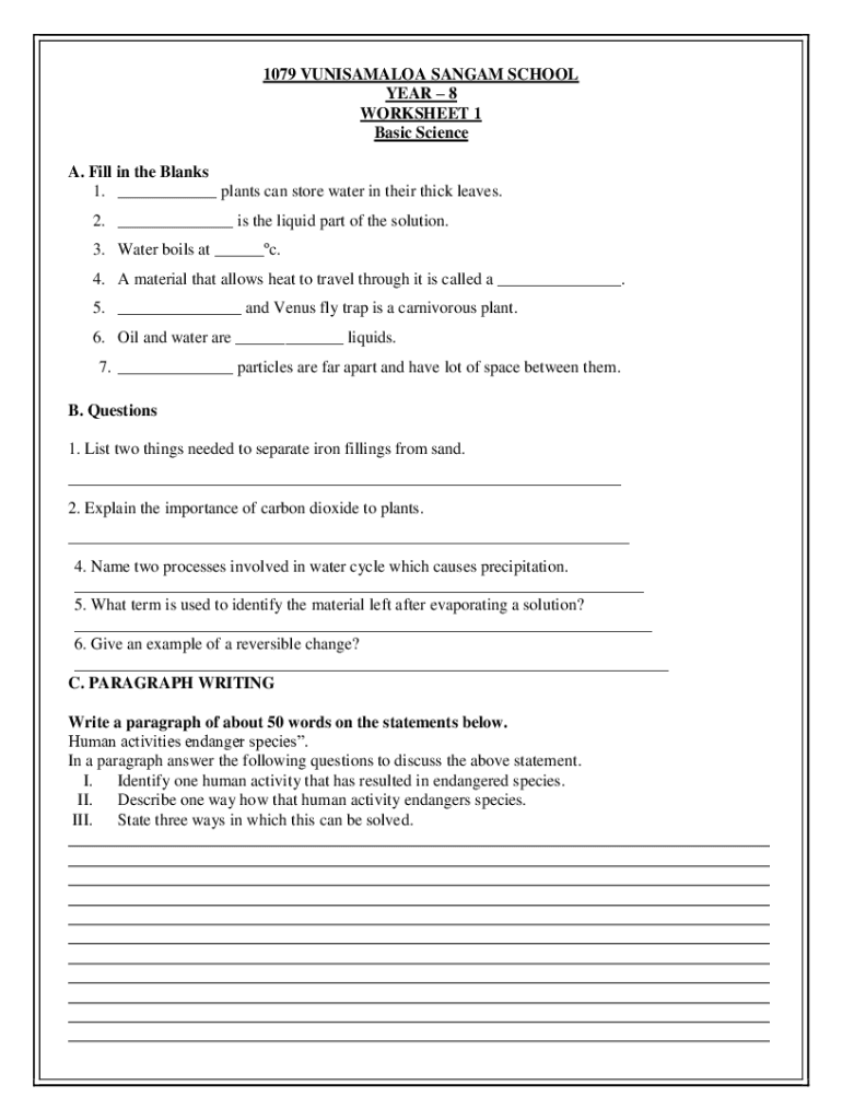 Fillable Online 1079 vunisamaloa sangam school year8 worksheet 1 Fax ...