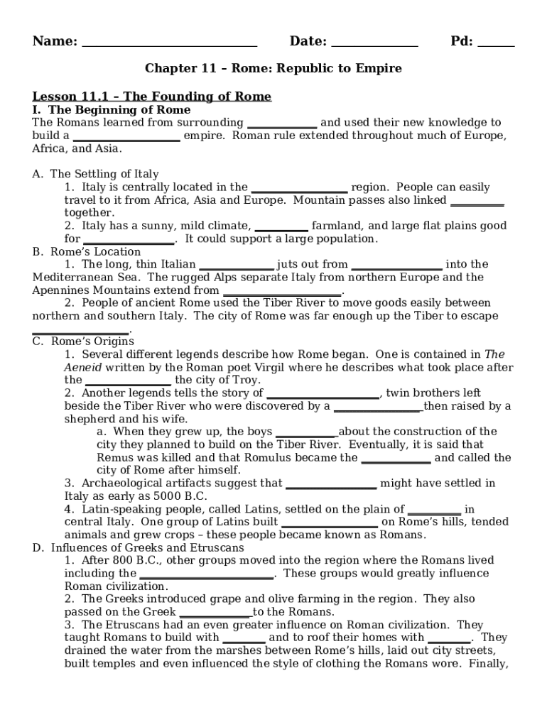 Name: Date: Pd: Chapter 11Rome: Republic to Empire Doc Template | pdfFiller