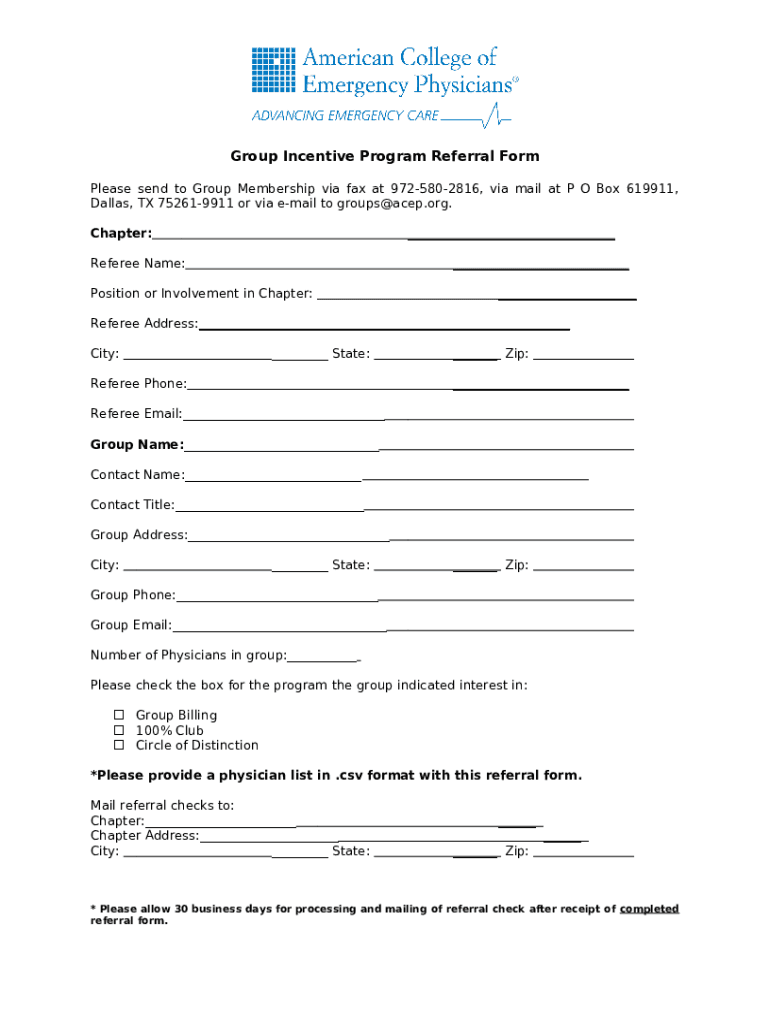 Group Incentive Program Referral Doc Template | pdfFiller