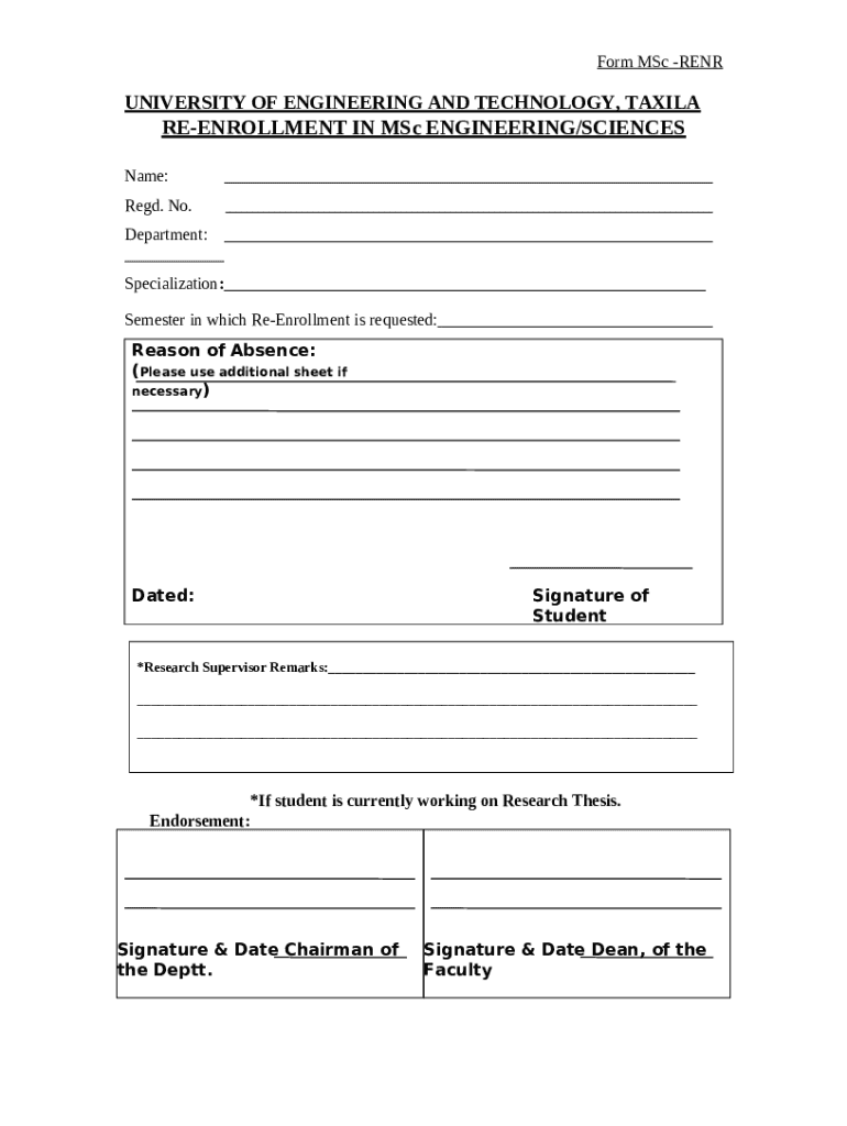 MSc Re-enrollment Doc Template | pdfFiller