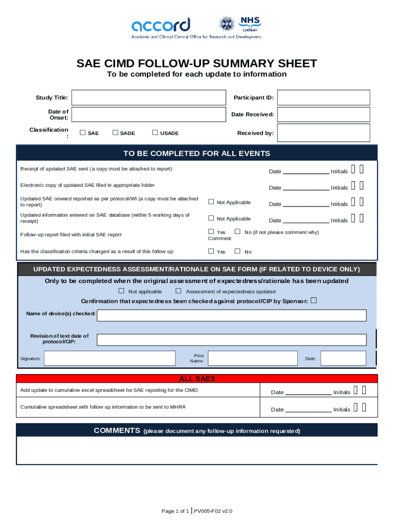 NIDCR Serious Adverse Event (SAE) Completion ... Doc Template | pdfFiller