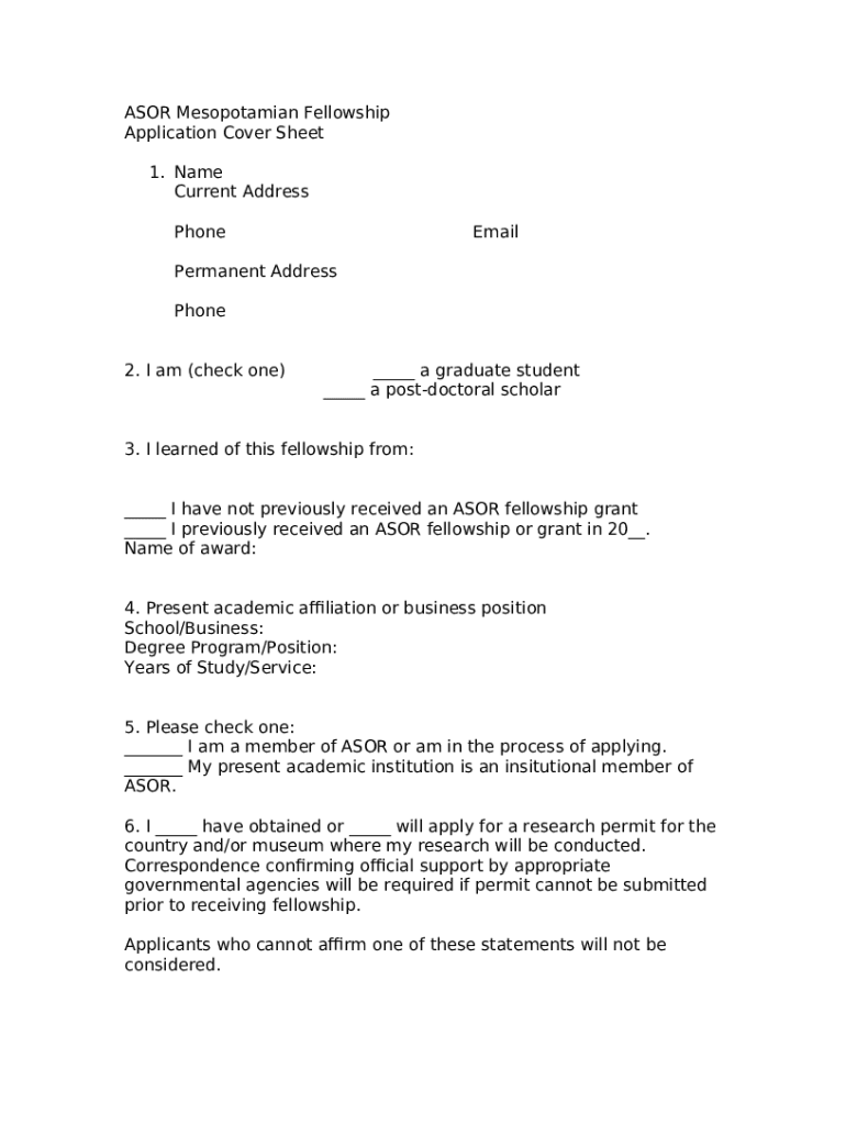 Apply for a Mesopotamian Fellowship Doc Template | pdfFiller
