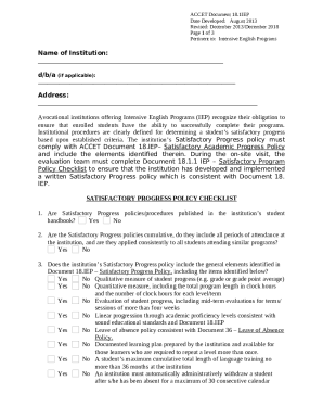 satisfactory progress policy checklist Doc Template | pdfFiller