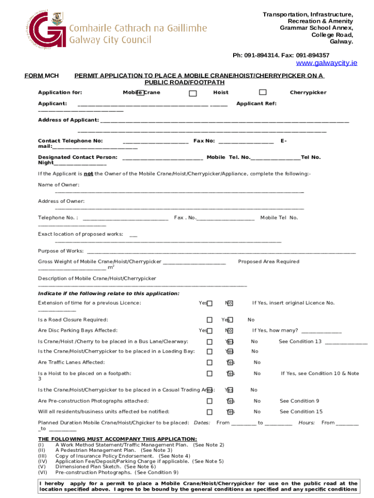 GalwayCity - Permit for Mobile Crane / Hoist / Cherry Picker Doc ...
