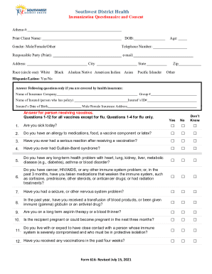 Fillable Online Immunization Questionnaire and Consent Fax Email Print - pdfFiller