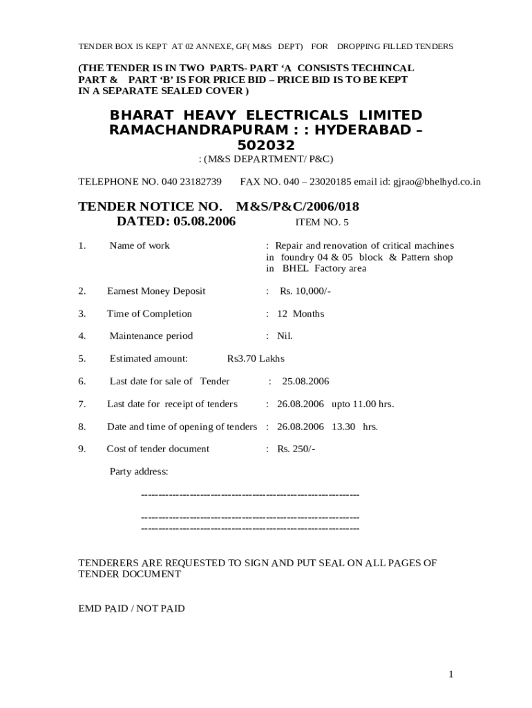 TENDER BOX IS KEPTAT 02 ANNEXE, GF( M&SDEPT)FORDROPPING FILLED TENDERS Doc Template | pdfFiller