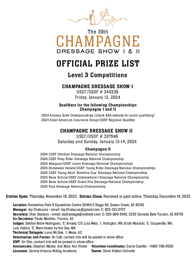 Fillable Online Central Arizona Riding Academy Champagne Dressage ...