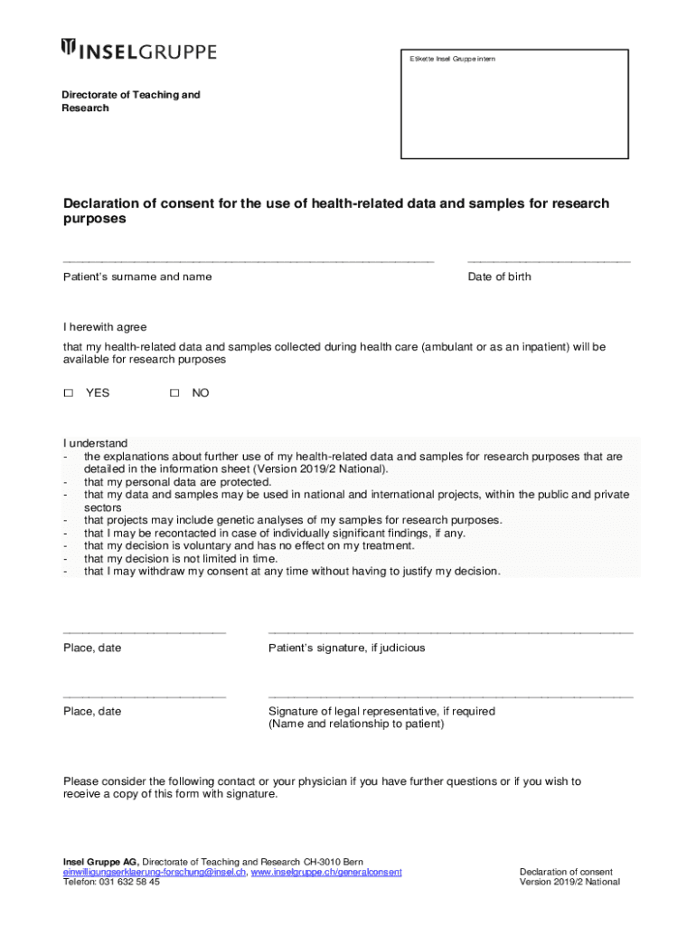 Fillable Online Declaration of consent for the use of health-related ...