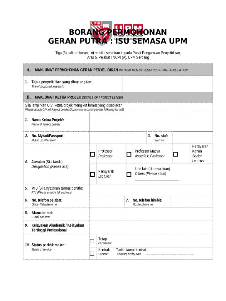 Pejabat TNCPI Universiti Putra Malaysia - rmc upm edu Doc Template | pdfFiller